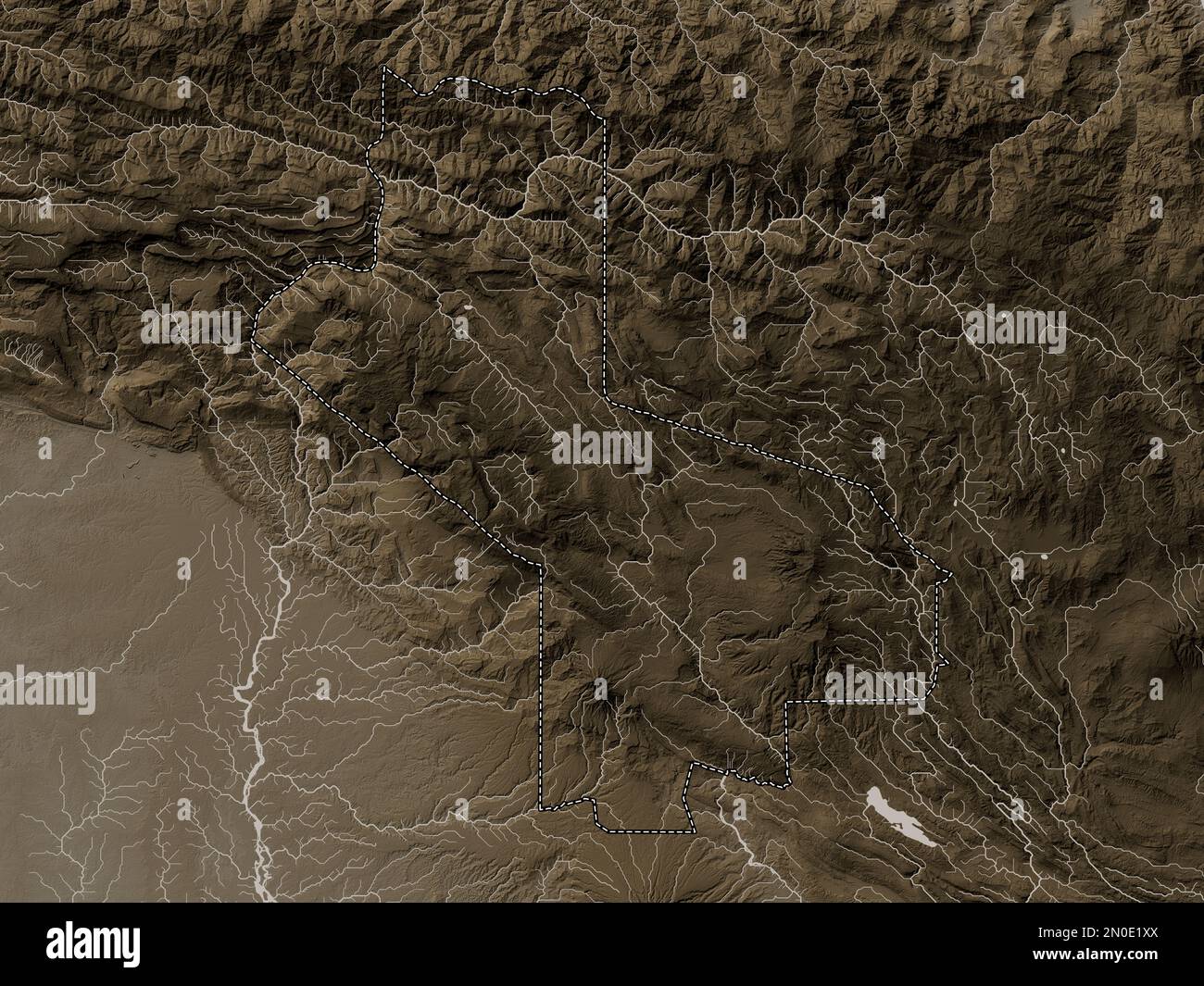 Hela, province of Papua New Guinea. Elevation map colored in sepia ...