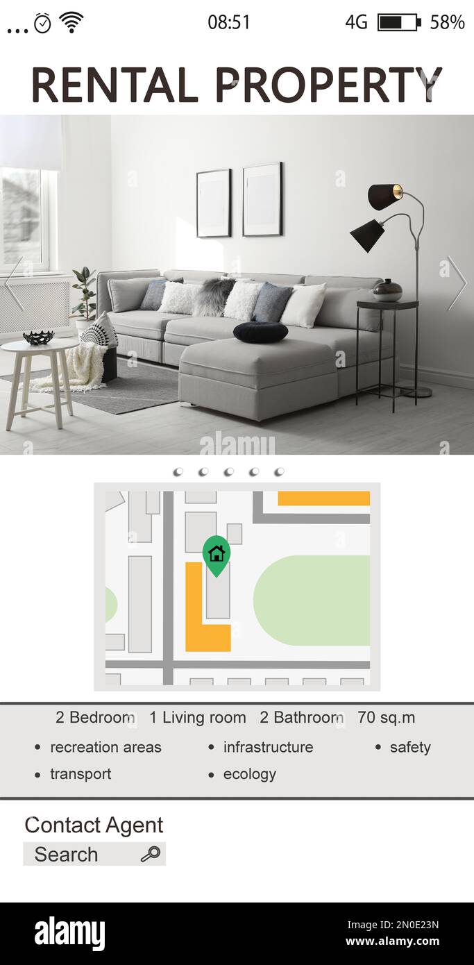 Property search agency application. Rental information: photo of living ...