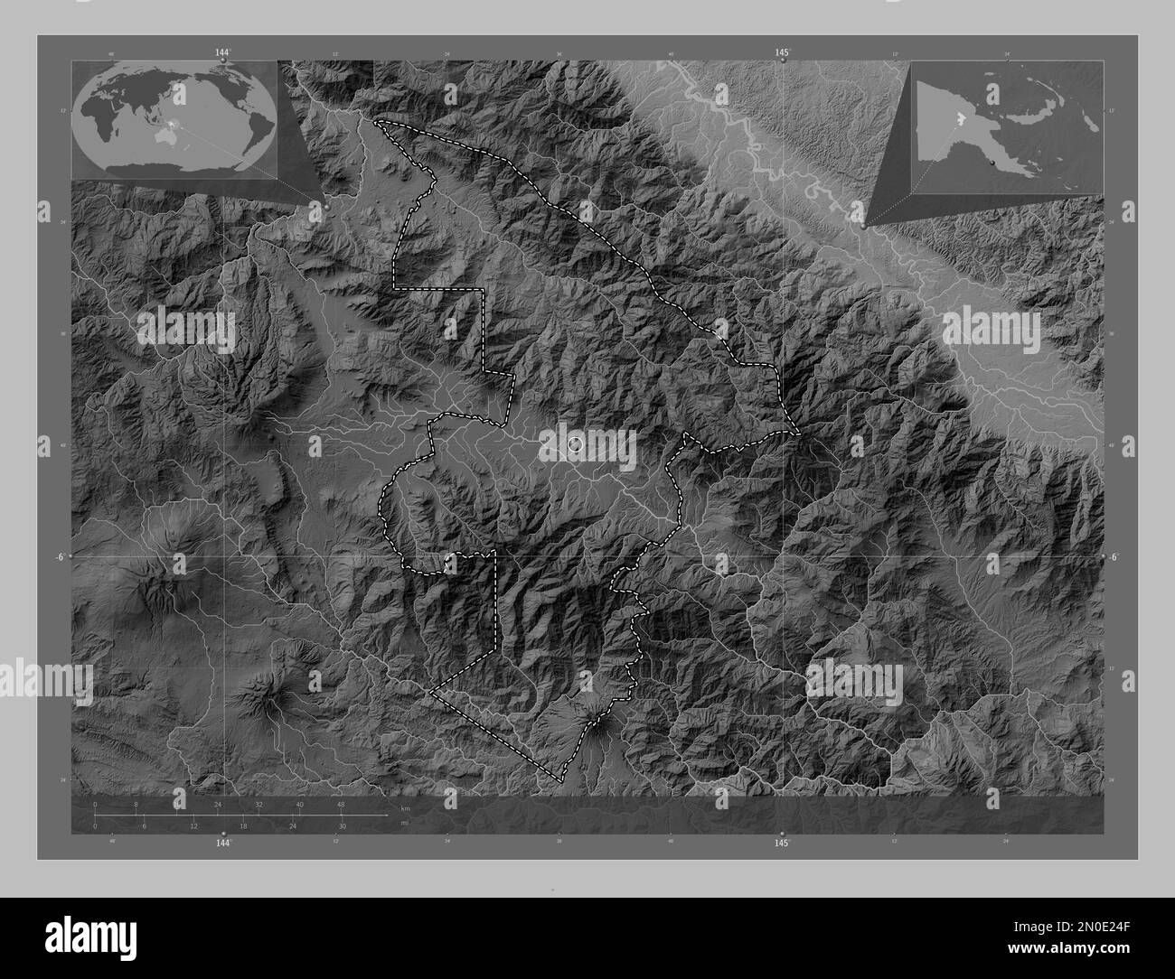 Jiwaka, province of Papua New Guinea. Grayscale elevation map with ...