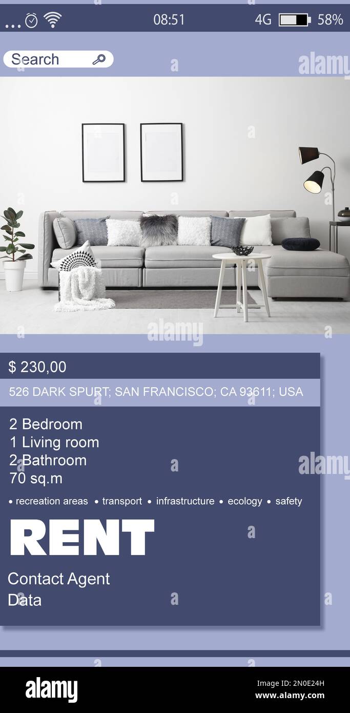 Property search agency application. Rental information: photo of living ...