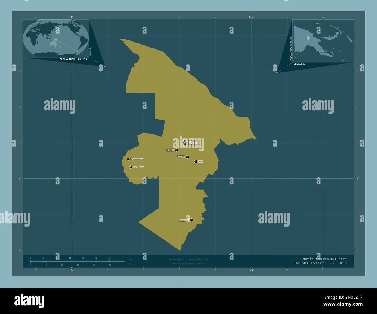 Jiwaka, province of Papua New Guinea. Solid color shape. Locations and ...