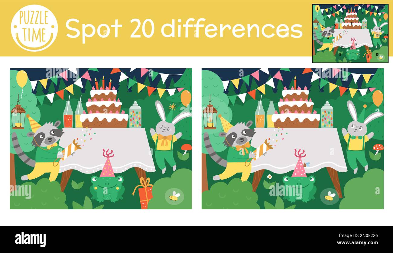 Birthday party find differences game for children. Holiday educational ...