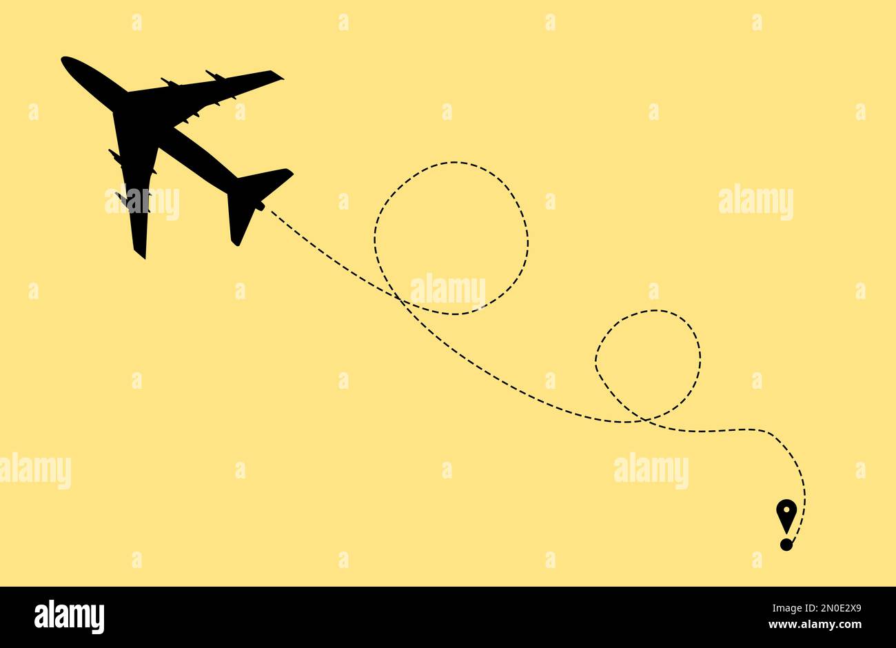 Flight direction illustration. Plane silhouette and pin connected by ...