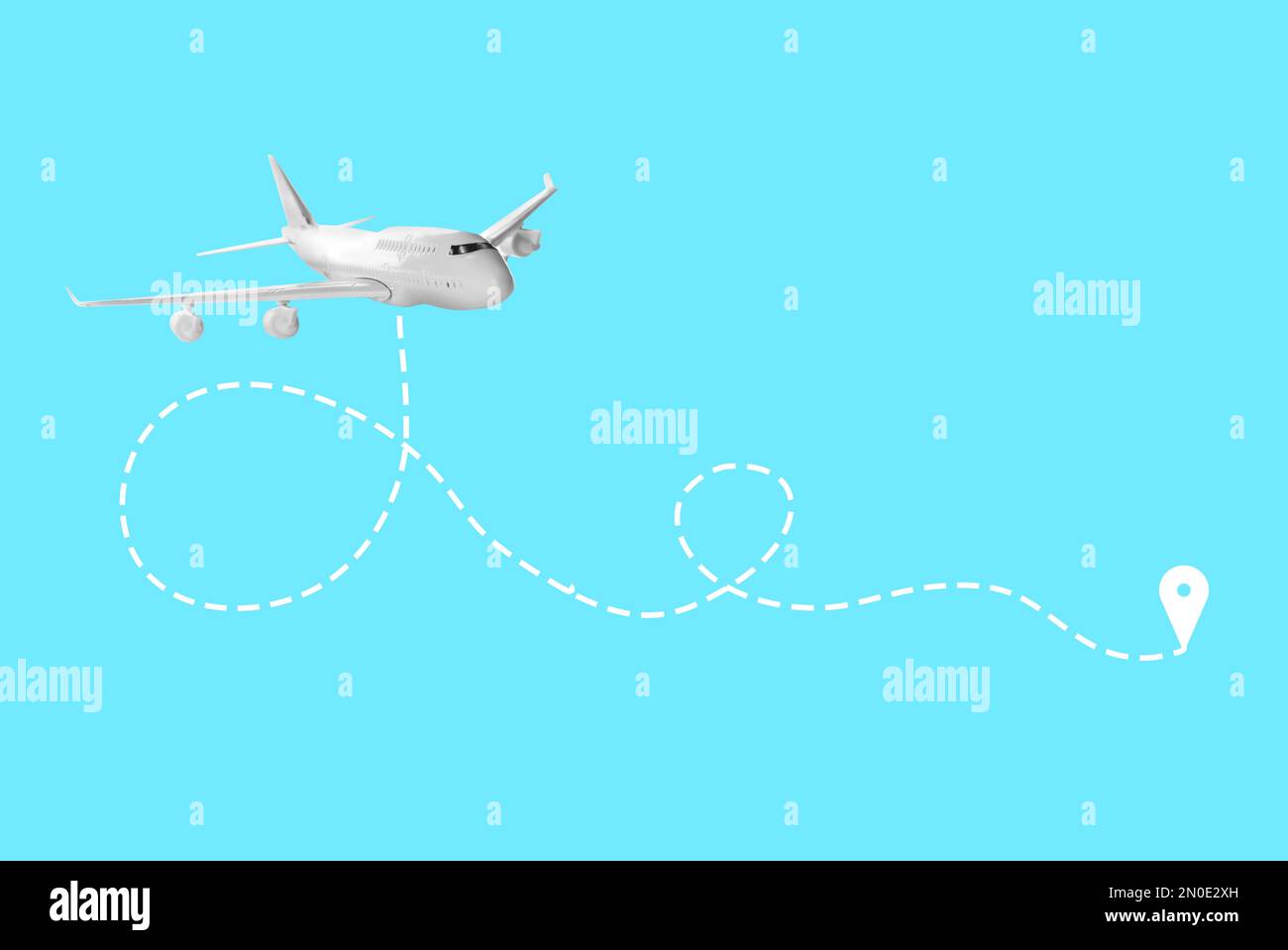 Flight direction illustration. Plane and pin connected by dashed line ...