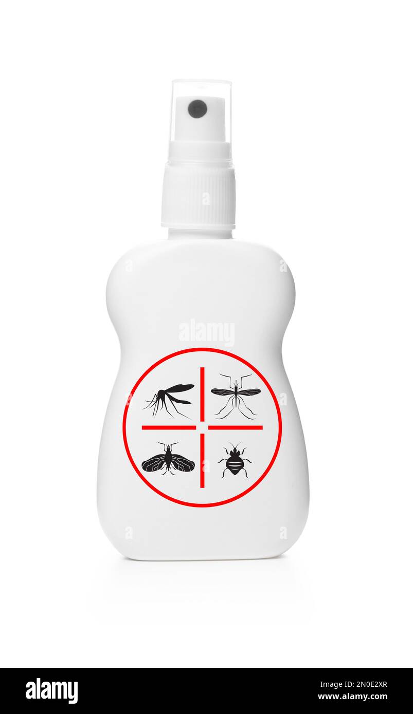 Bottle of insect repellent on white background Stock Photo - Alamy