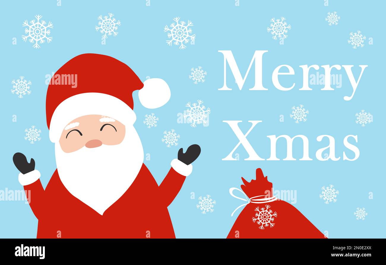 Holiday card design. Santa Claus with red bag and text Merry Xmas on ...