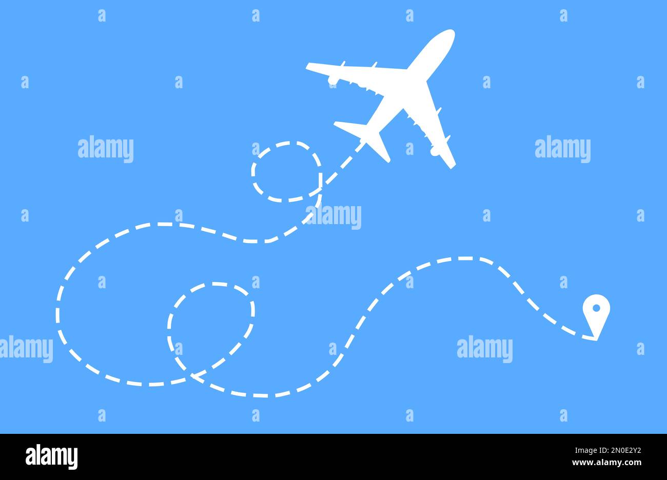 Flight direction illustration. Plane silhouette and pin connected by ...
