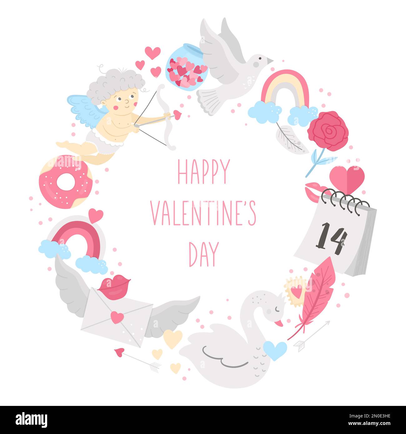 Vector round frame with Saint Valentine’s day elements. Love concept ...
