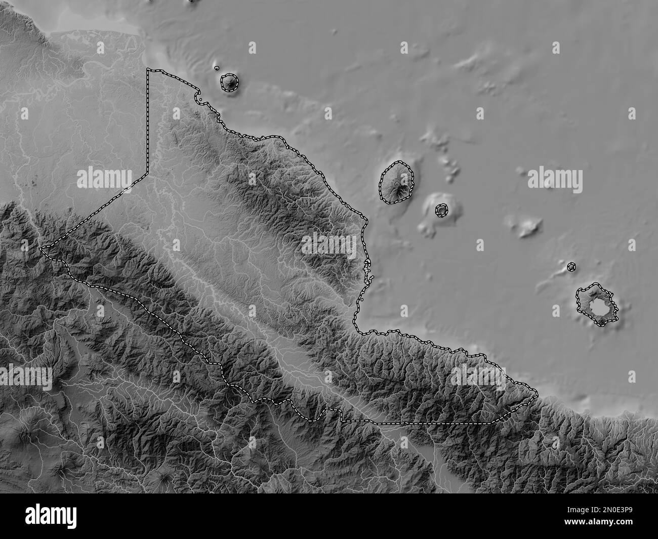 Madang, province of Papua New Guinea. Grayscale elevation map with ...