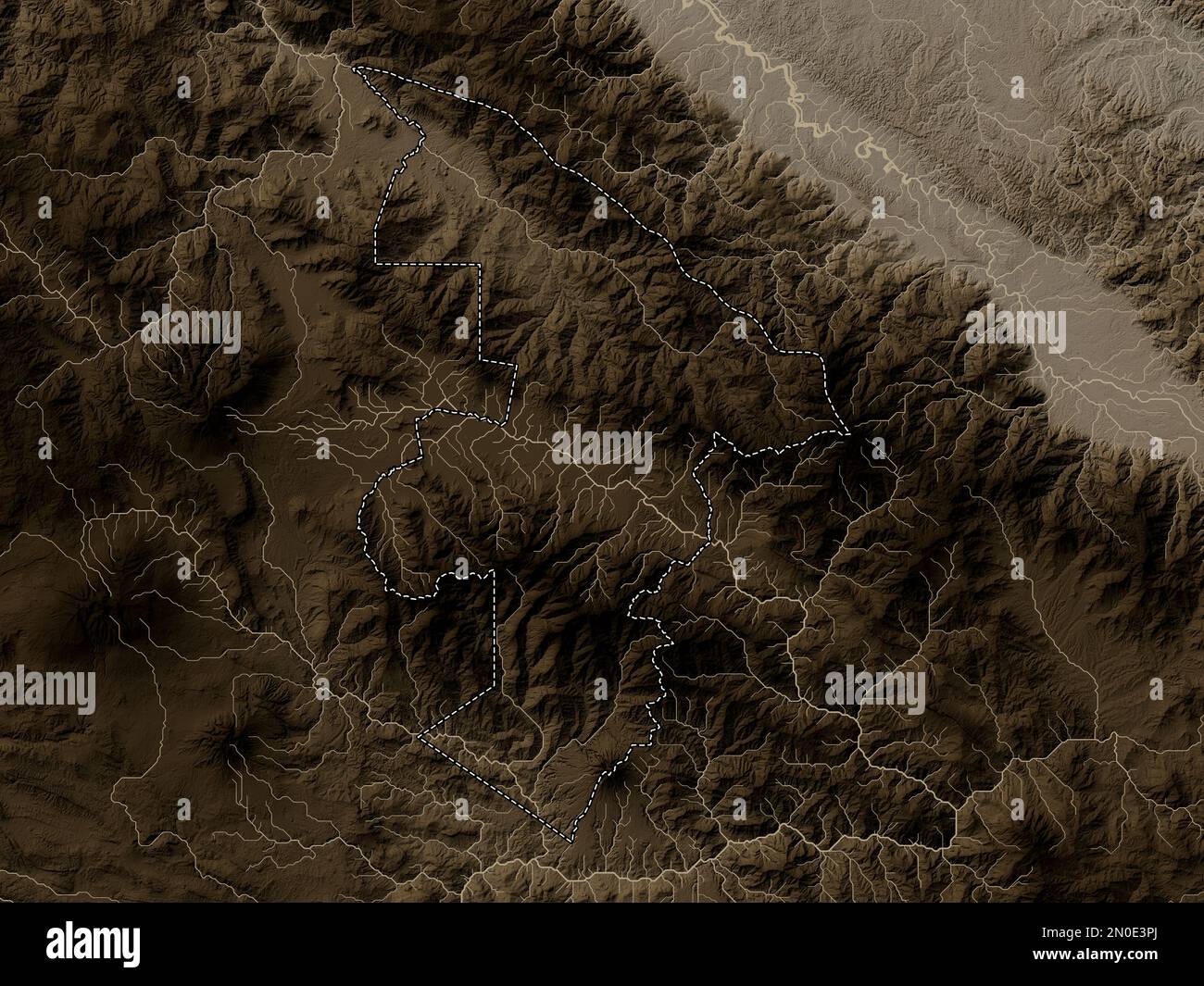 Jiwaka, province of Papua New Guinea. Elevation map colored in sepia ...