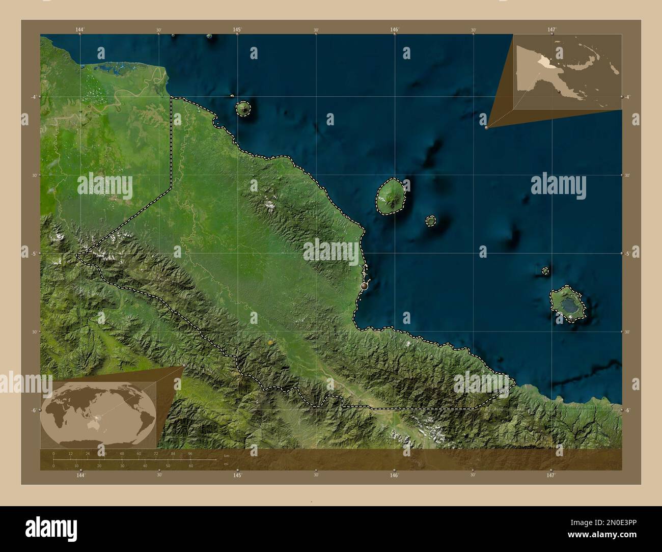 Madang, province of Papua New Guinea. Low resolution satellite map ...