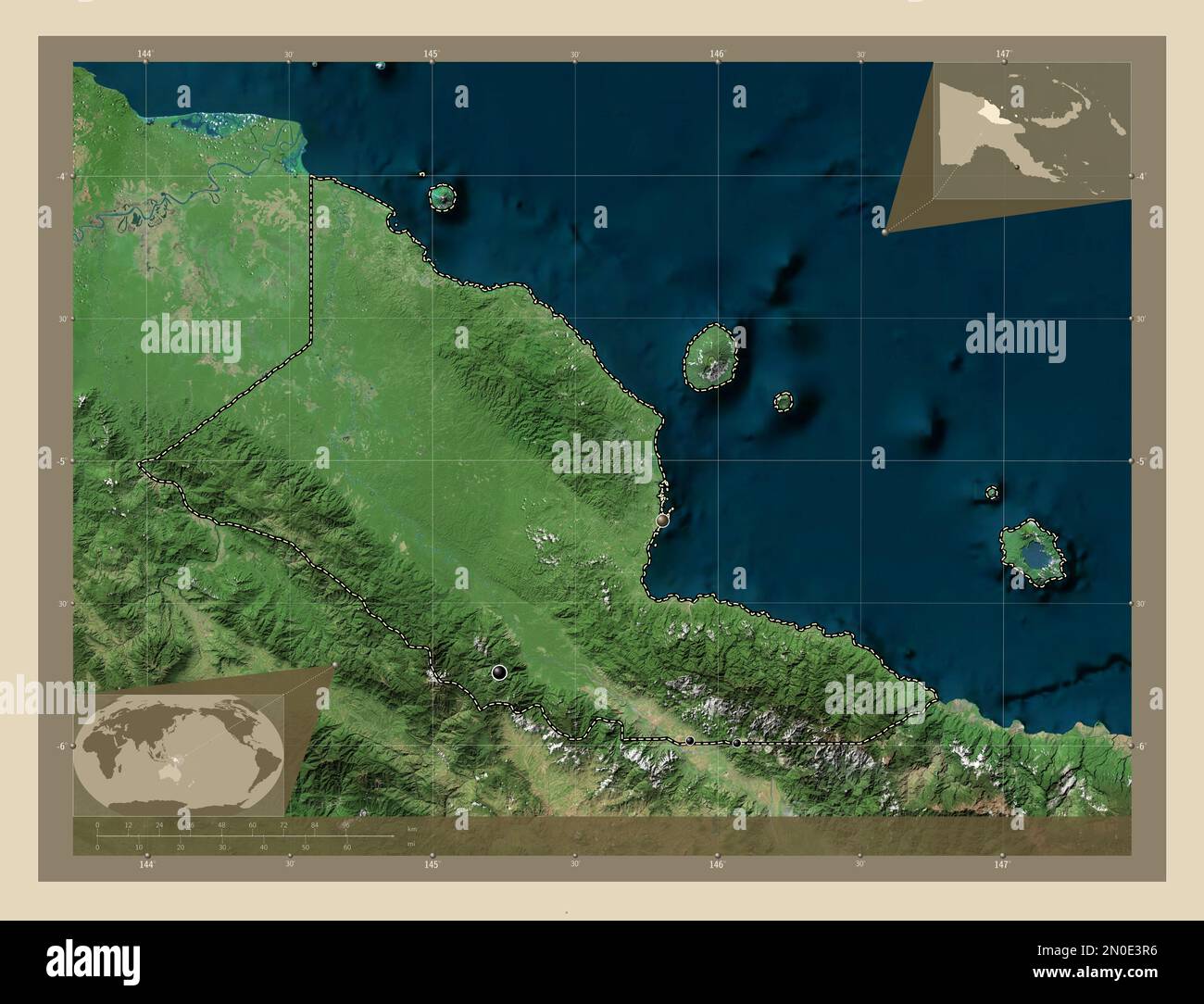 Madang, province of Papua New Guinea. High resolution satellite map ...