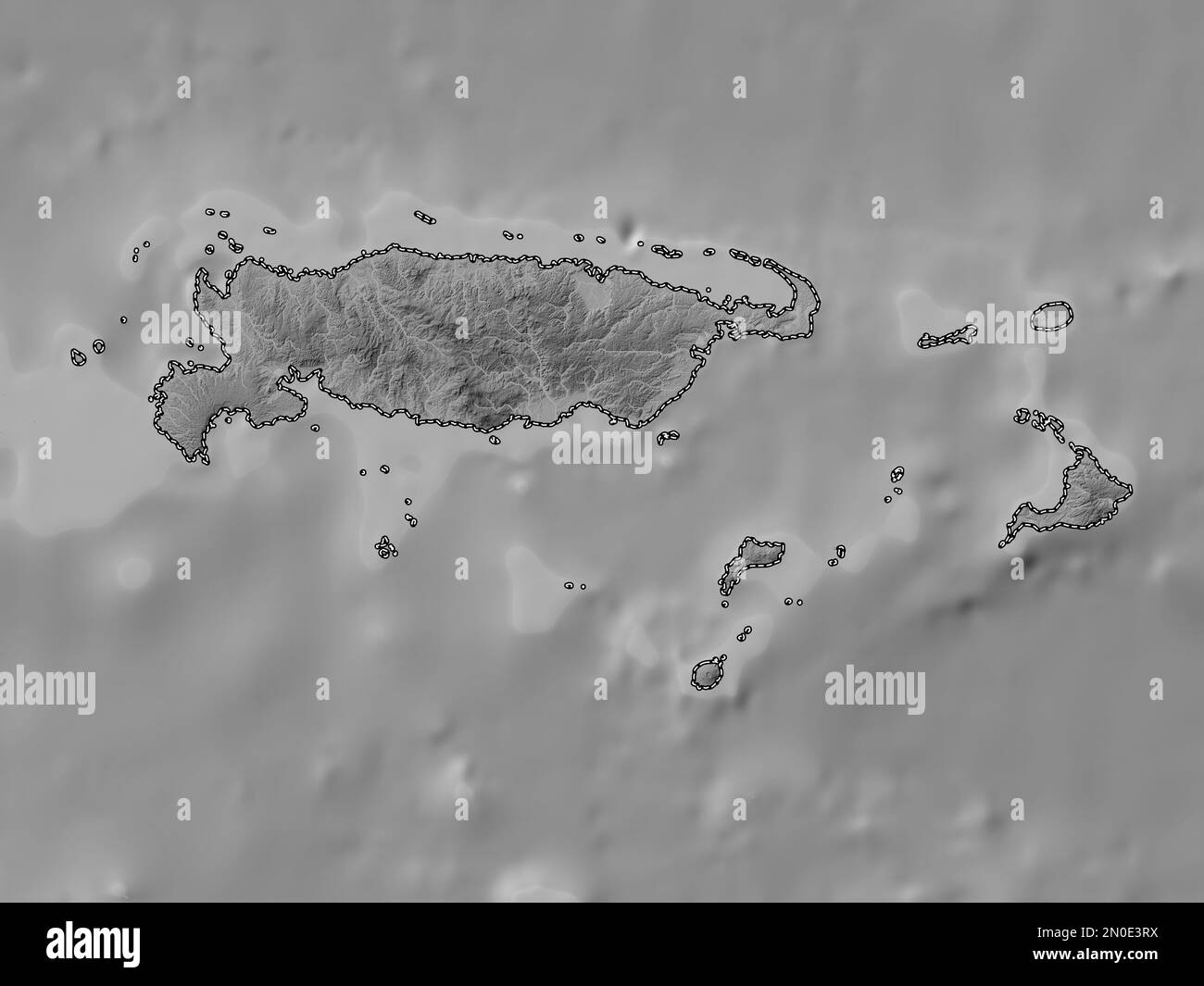 Manus, province of Papua New Guinea. Grayscale elevation map with lakes ...