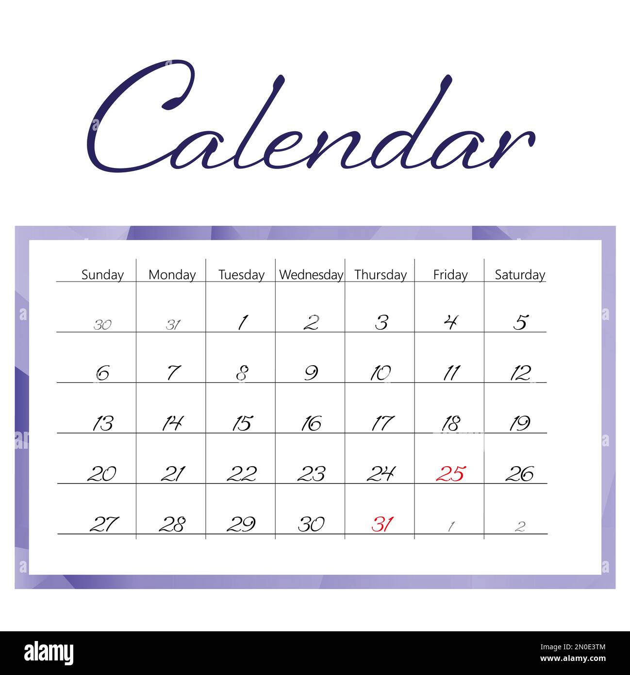 Minimalist monthly calendar design on white background Stock Photo - Alamy