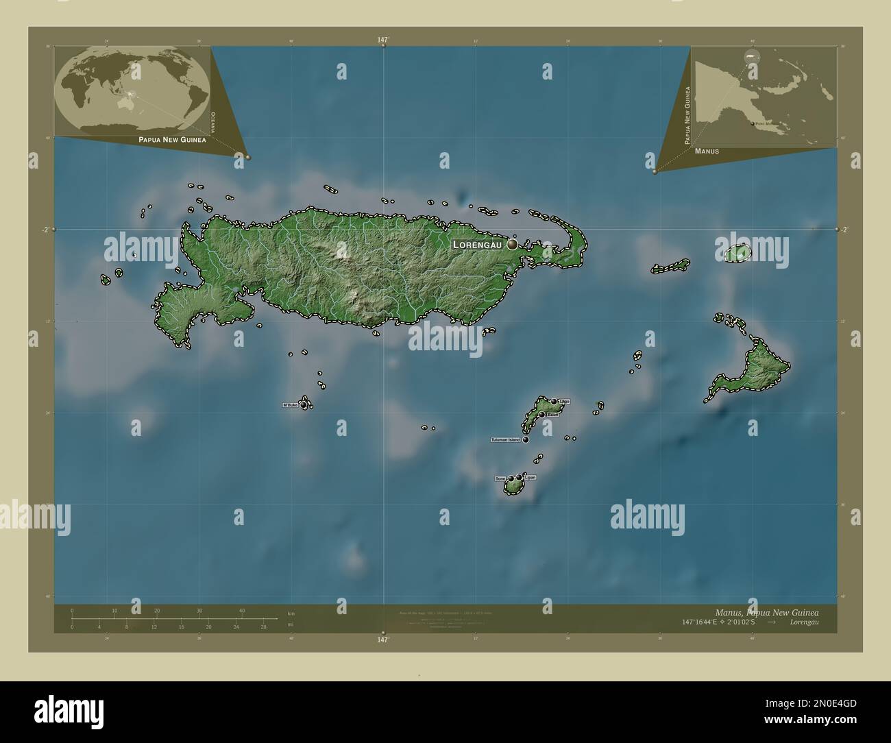 Manus, province of Papua New Guinea. Elevation map colored in wiki ...