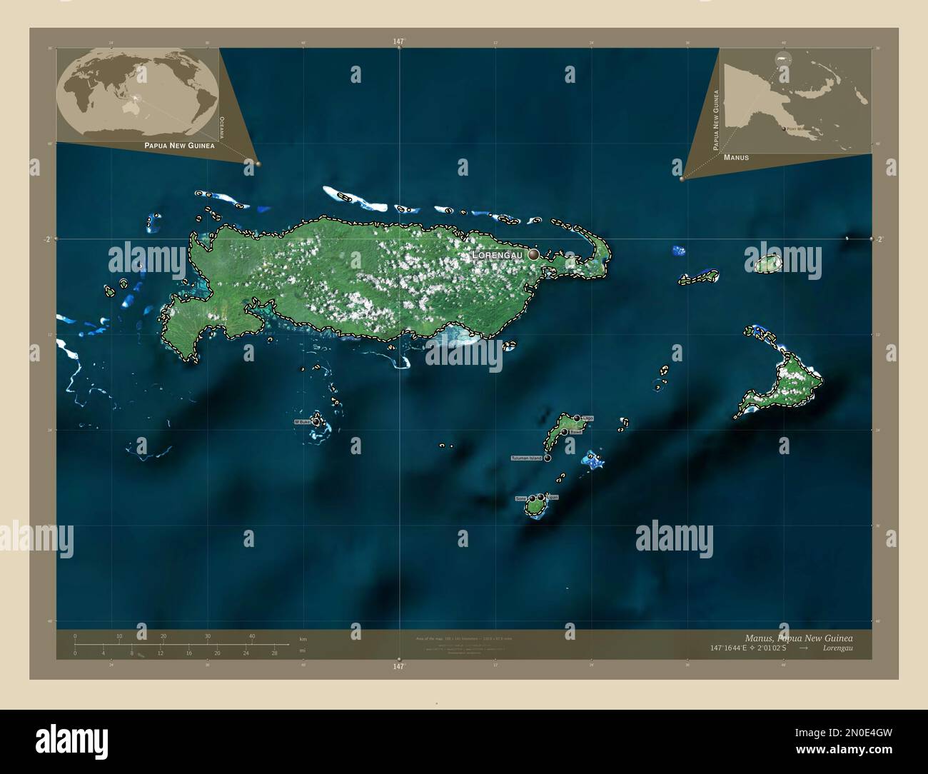 Manus, province of Papua New Guinea. High resolution satellite map ...