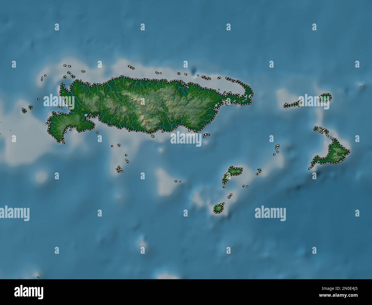 Manus, province of Papua New Guinea. Colored elevation map with lakes ...