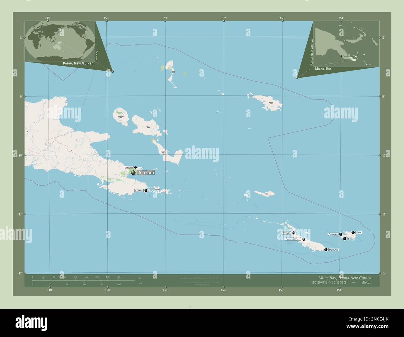 Milne Bay, province of Papua New Guinea. Open Street Map. Locations and ...