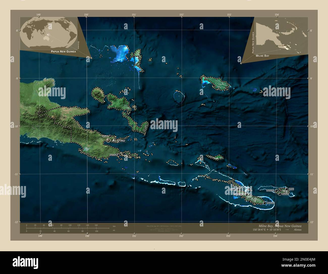 Milne Bay, province of Papua New Guinea. High resolution satellite map ...