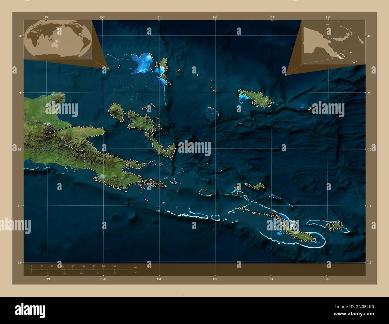 Milne Bay, province of Papua New Guinea. Low resolution satellite map ...