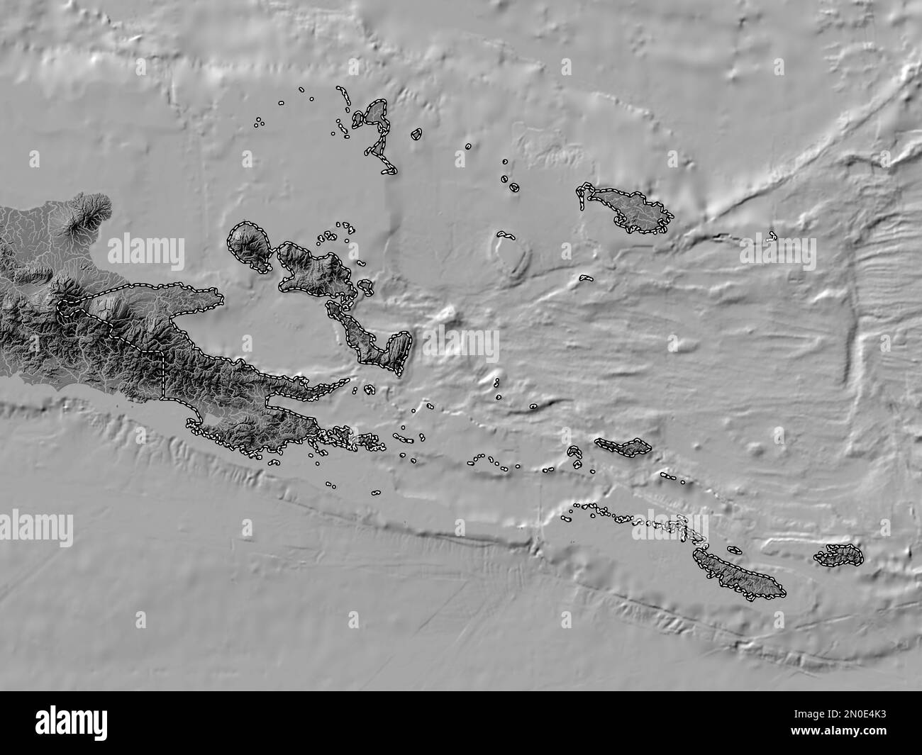 Milne Bay, province of Papua New Guinea. Bilevel elevation map with ...