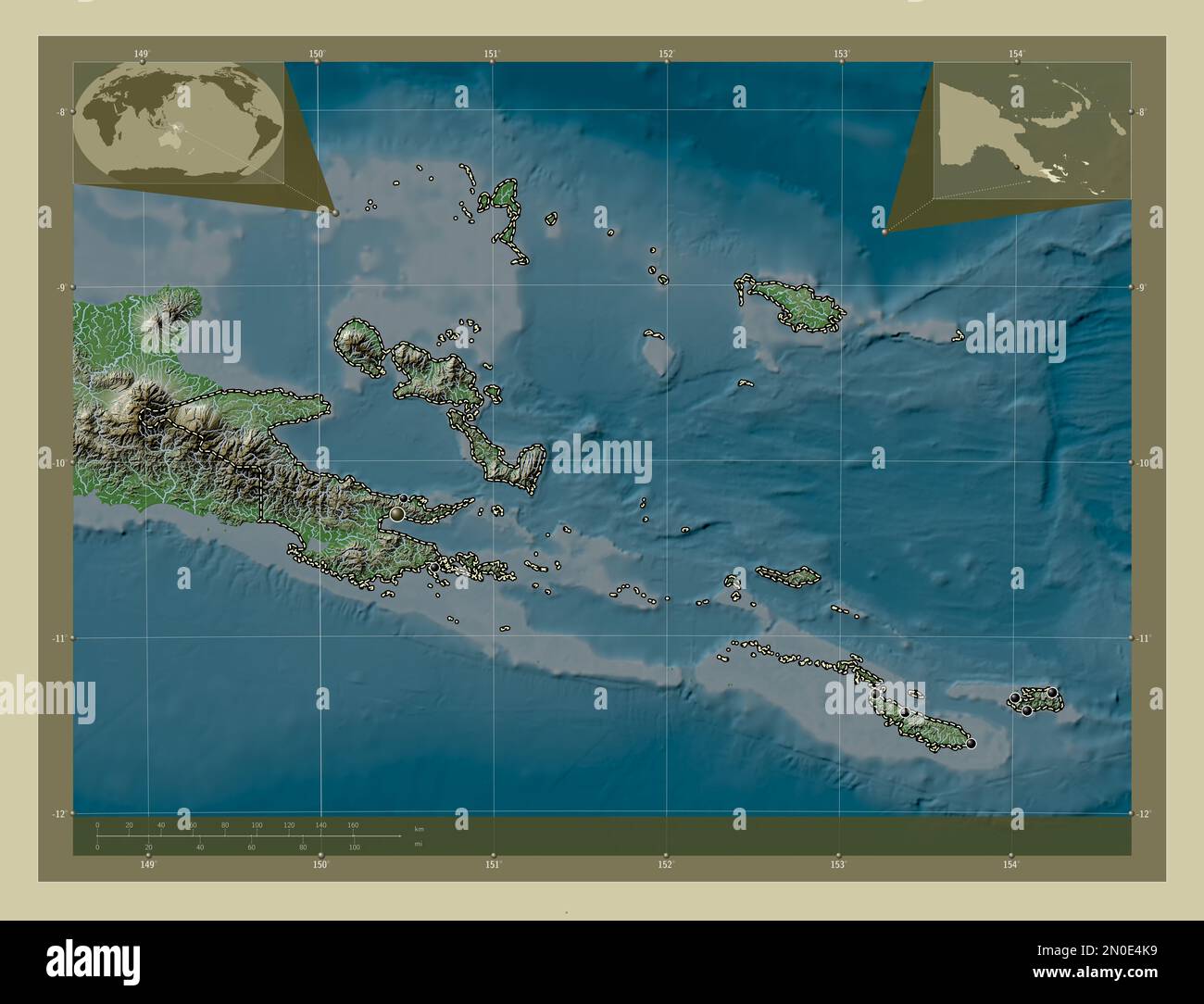 Milne Bay, province of Papua New Guinea. Elevation map colored in wiki ...