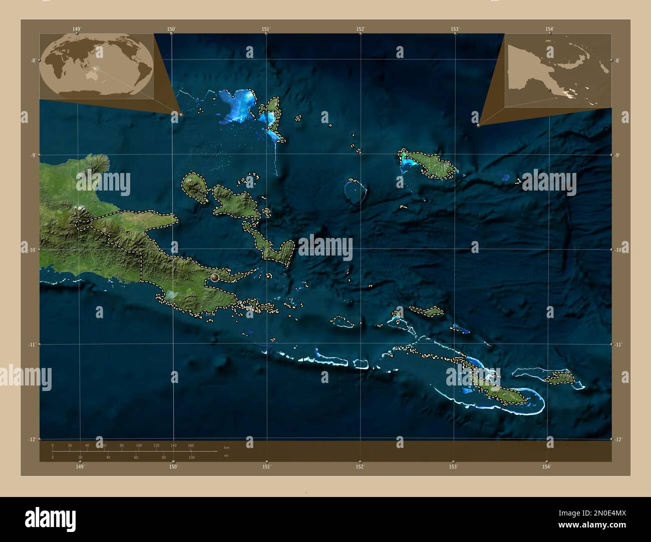 Milne Bay, province of Papua New Guinea. Low resolution satellite map ...