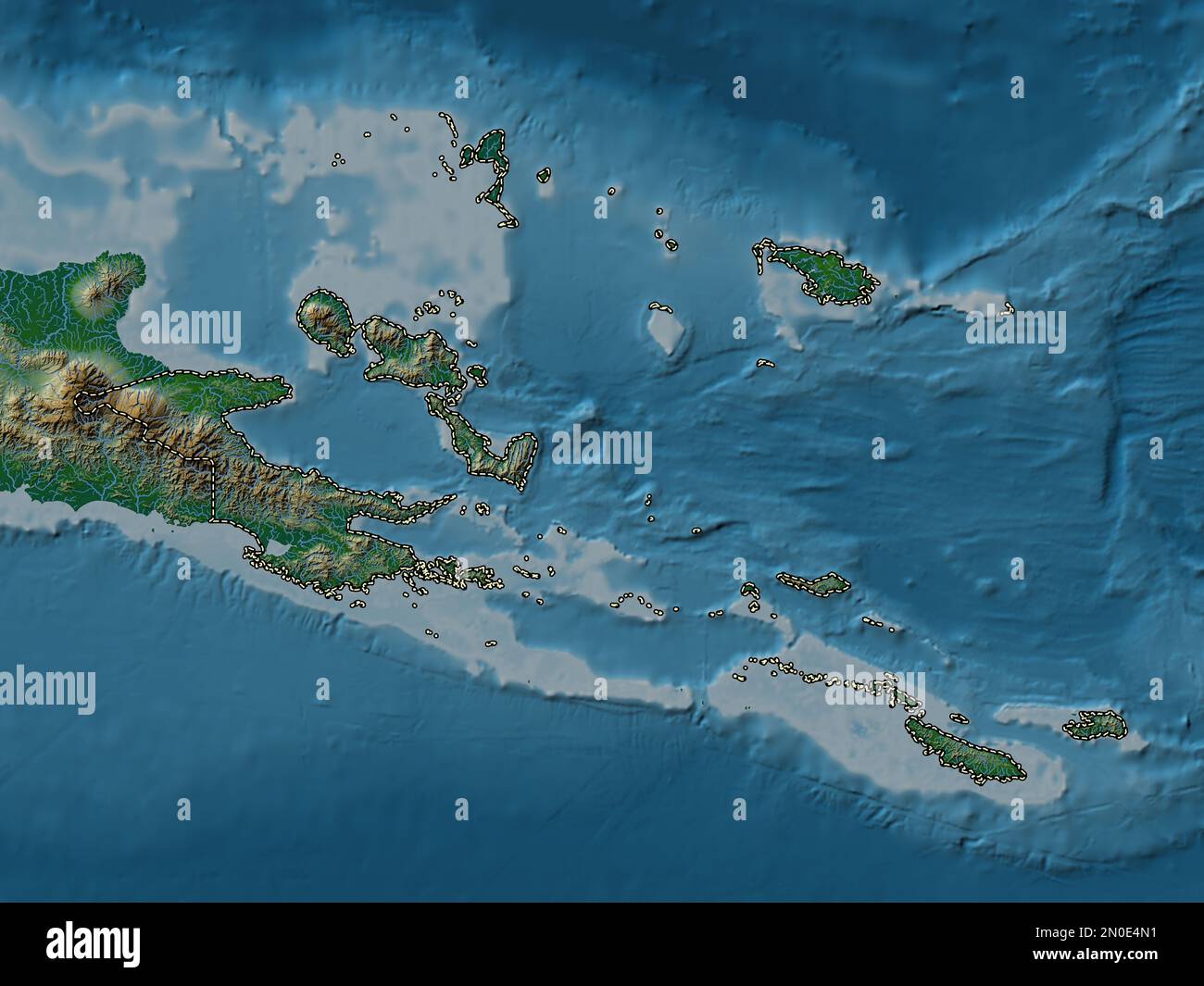 Milne Bay, province of Papua New Guinea. Colored elevation map with ...
