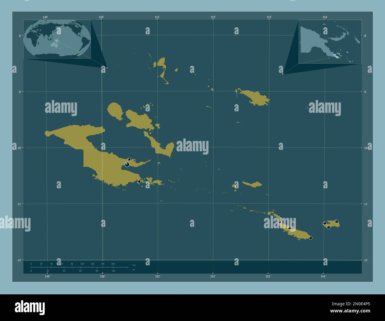 Milne Bay, province of Papua New Guinea. Solid color shape. Locations ...