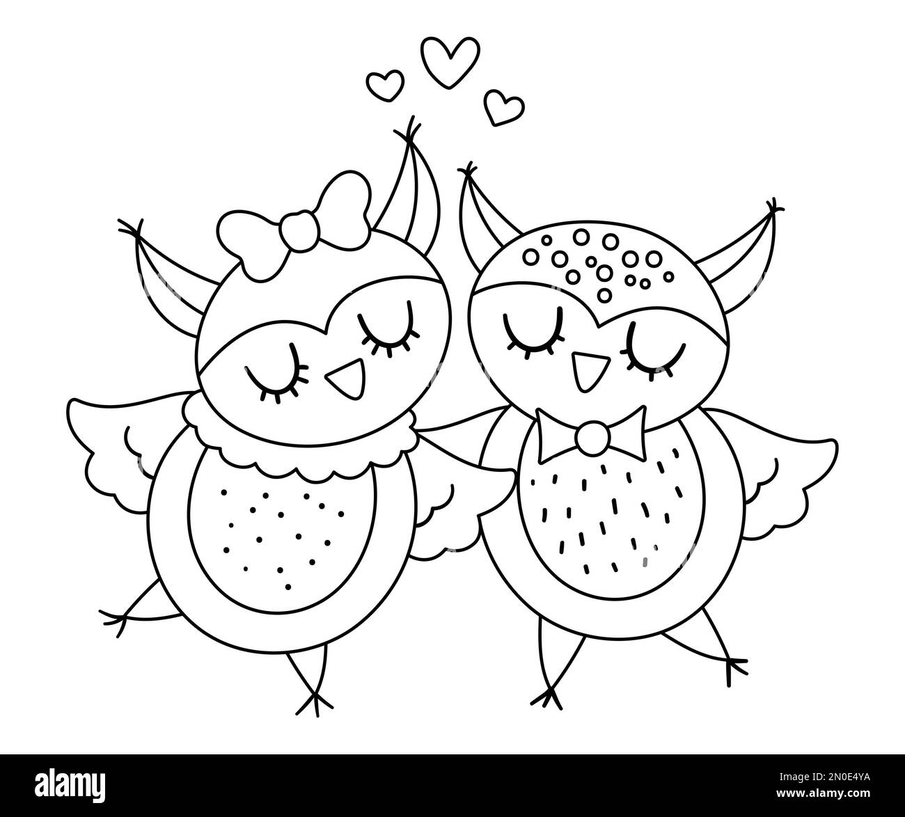 Vector cute black and white owls pair. Loving couple illustration. Love ... Vector cute black and white owls pair. Loving couple illustration. Love ...
