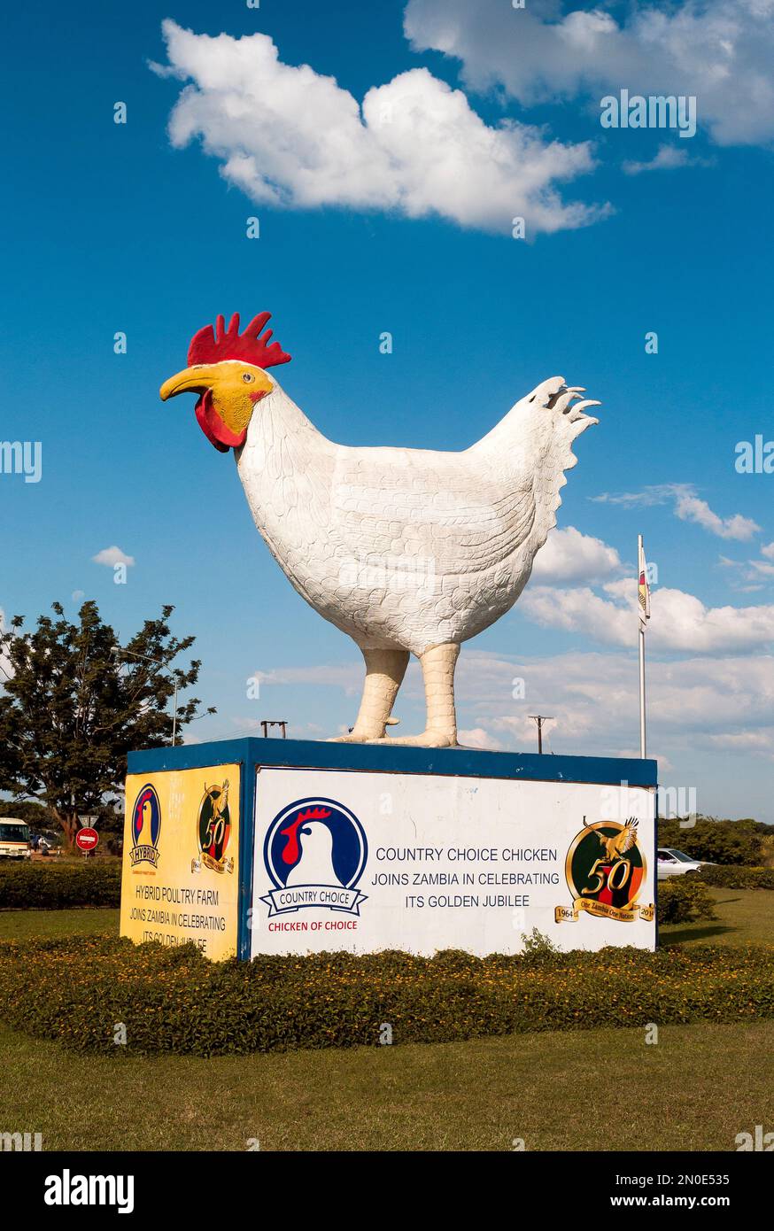Giant sculpture of a chicken on a traffic roundabout in Lusaka, Zambia ...