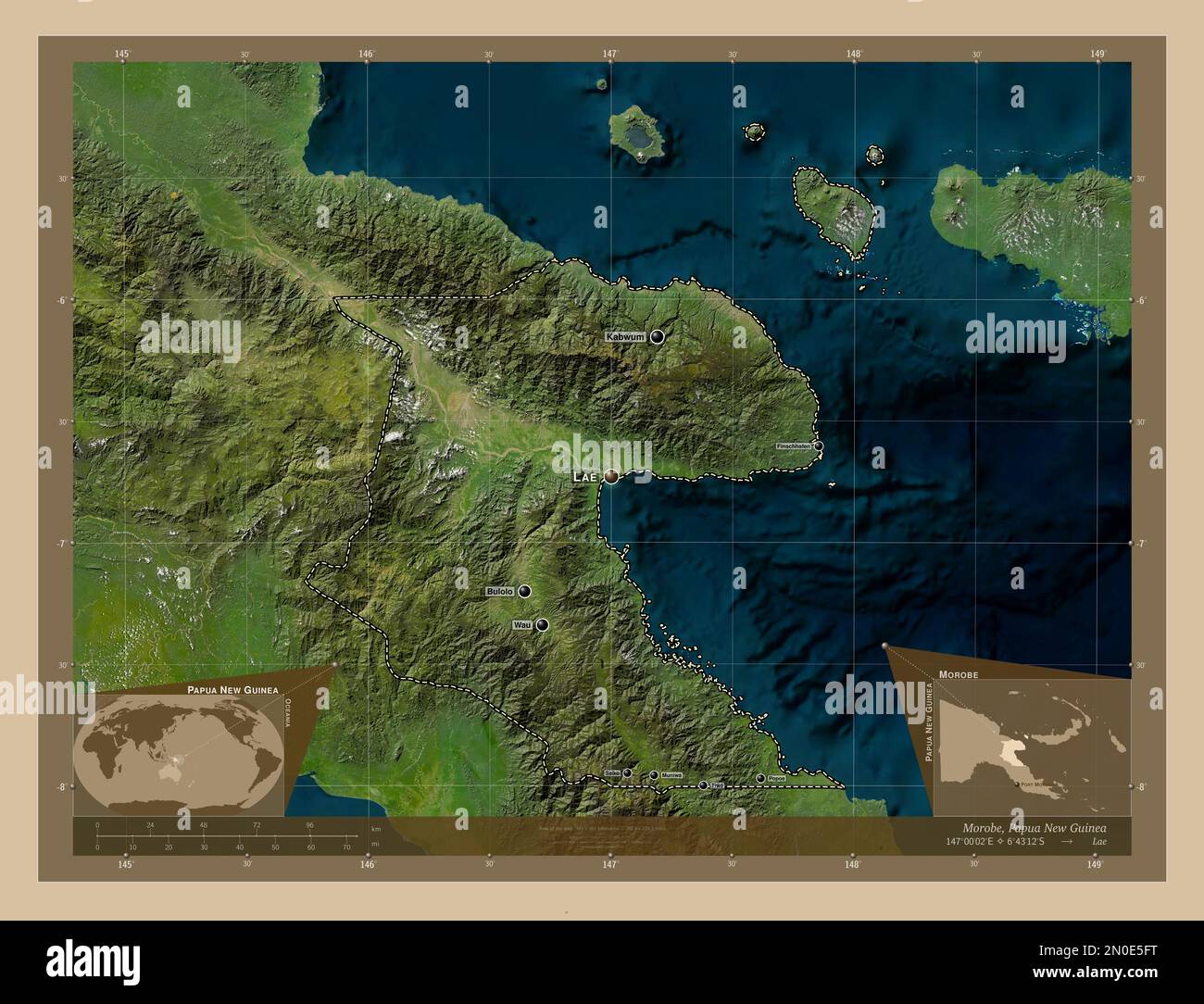 Morobe, province of Papua New Guinea. Low resolution satellite map ...