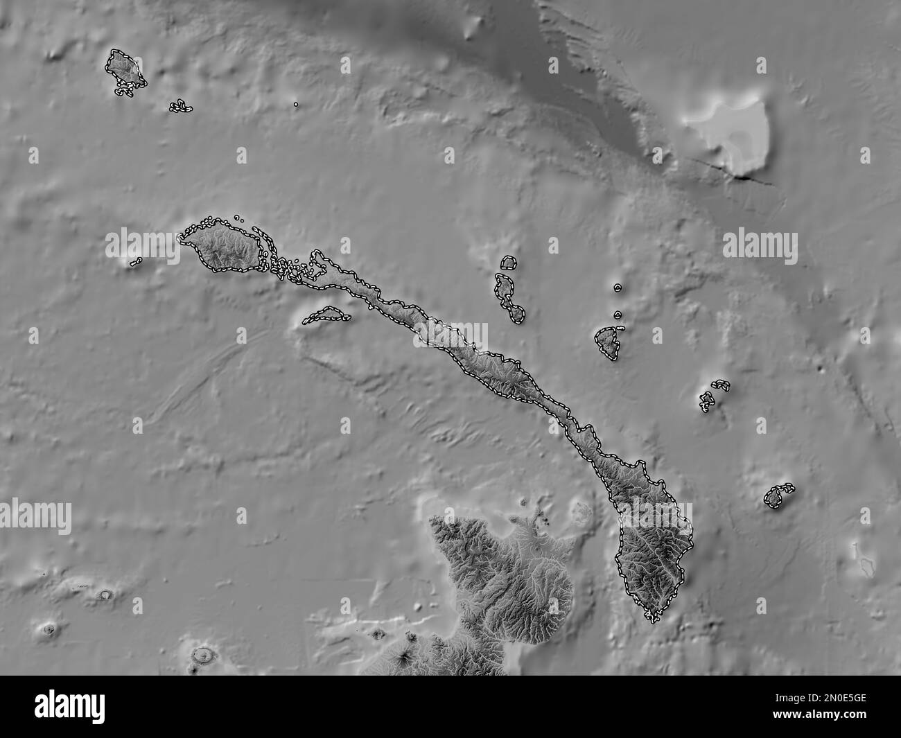 New Ireland, province of Papua New Guinea. Grayscale elevation map with ...