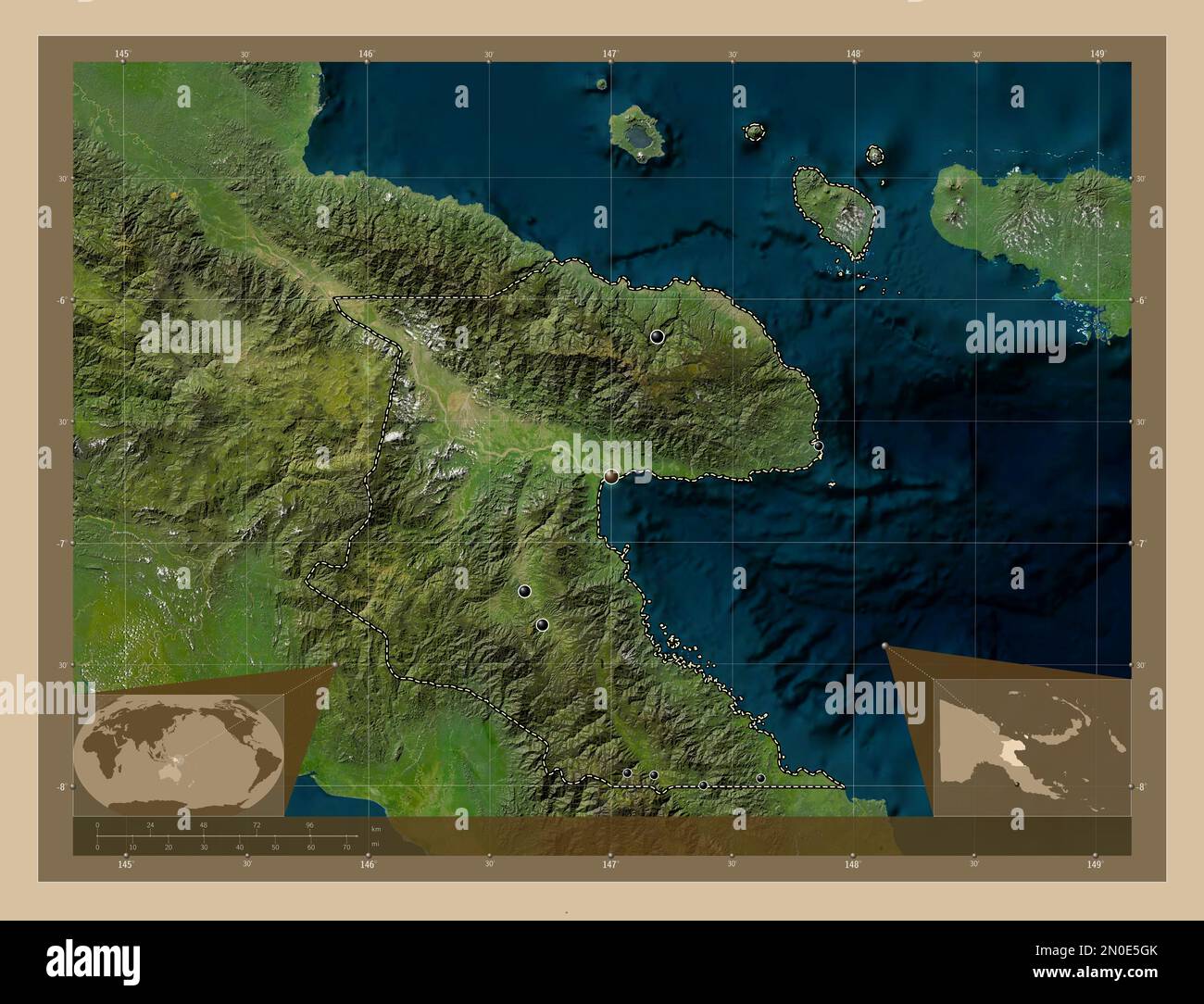 Morobe, province of Papua New Guinea. Low resolution satellite map ...