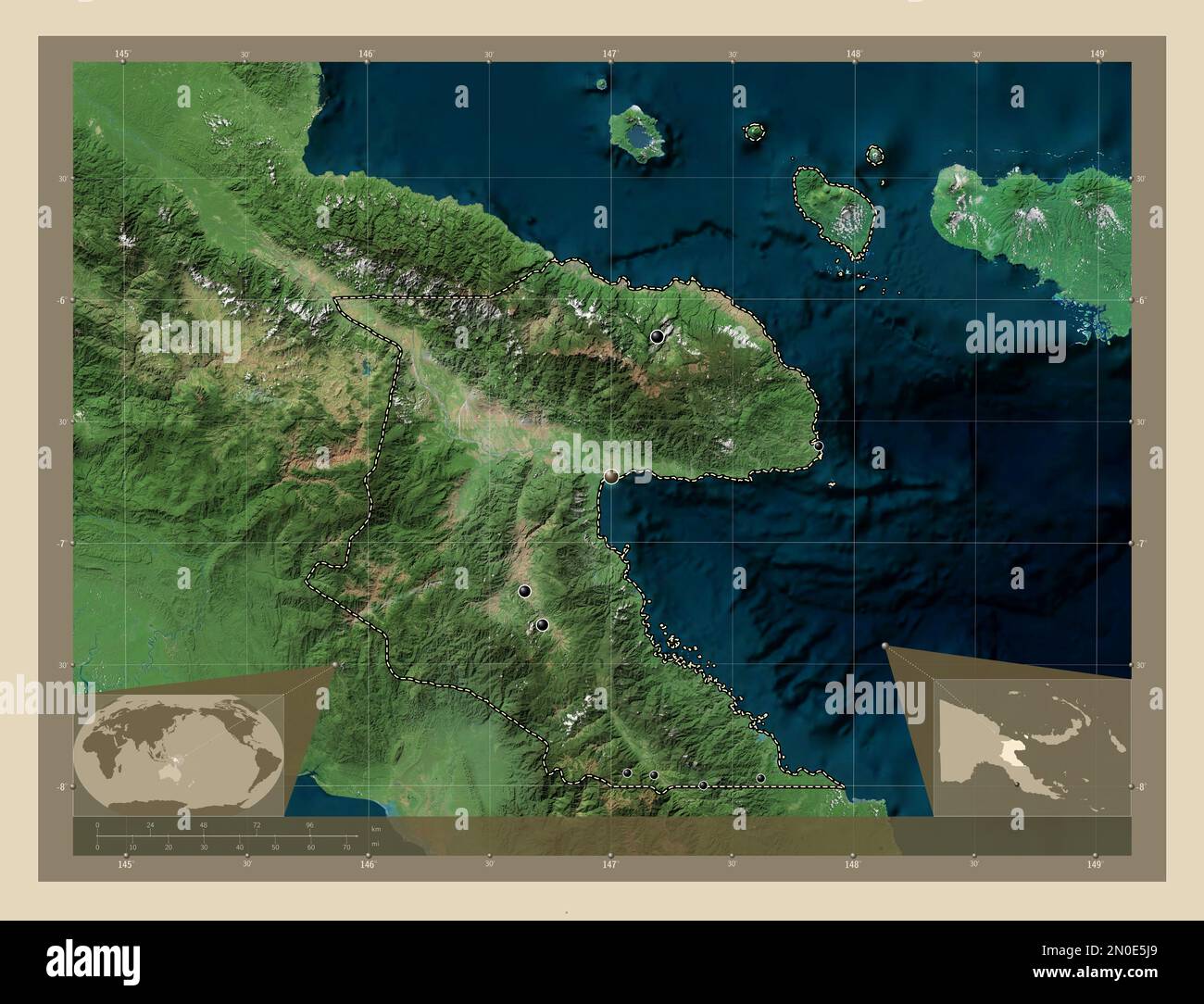 Morobe, province of Papua New Guinea. High resolution satellite map ...