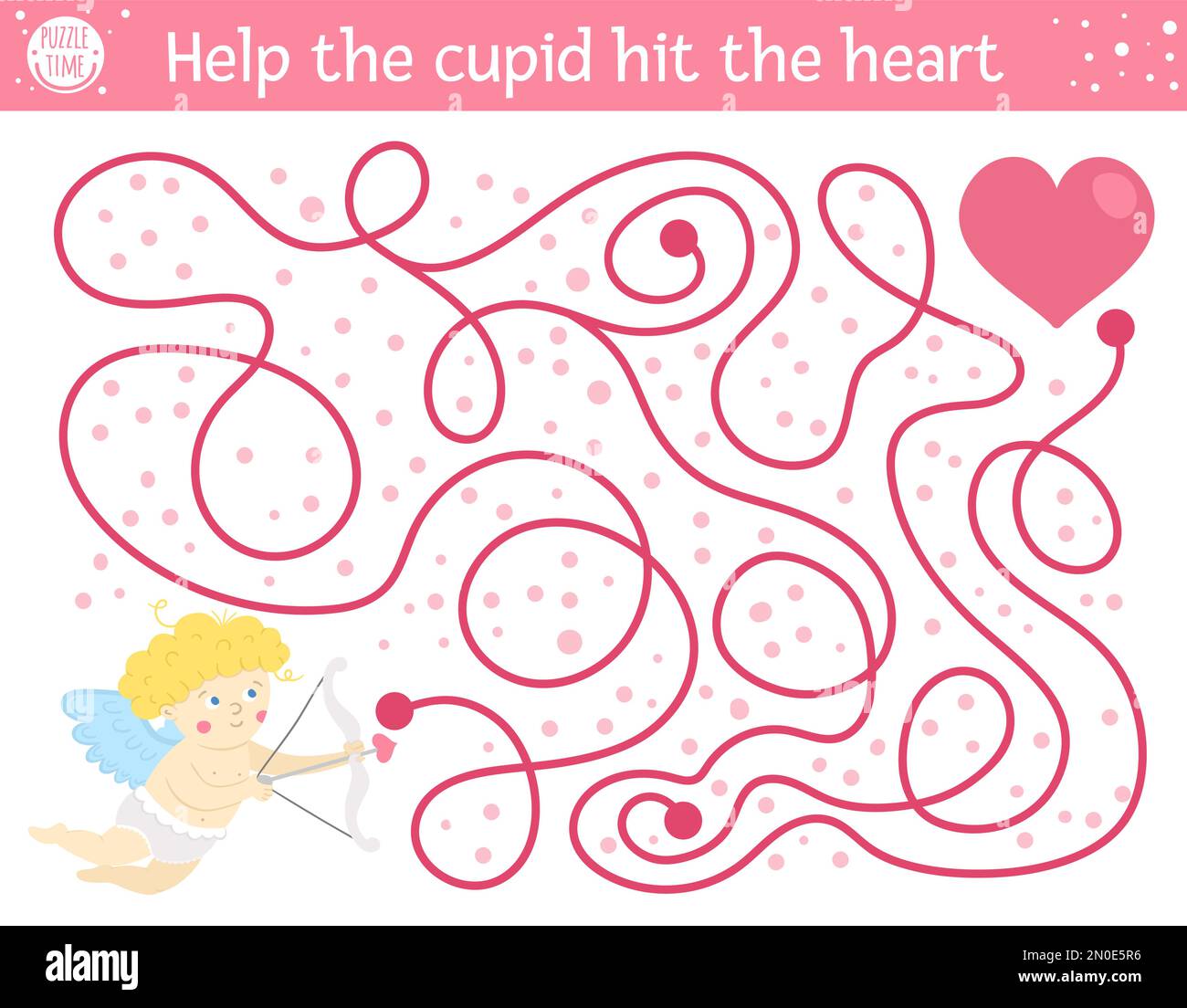Saint Valentine day maze for children. Holiday preschool printable ...