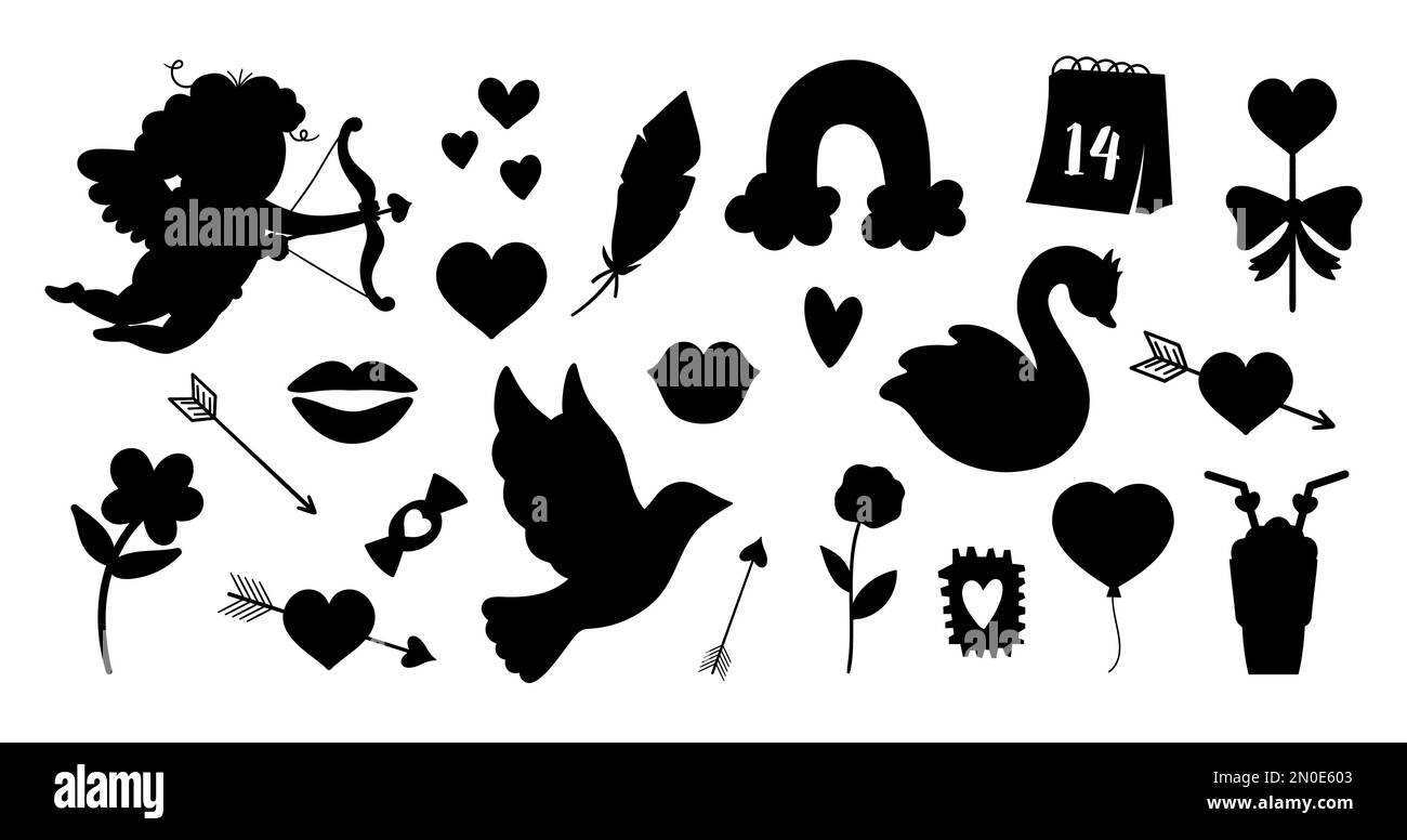 Vector set of Saint Valentine day silhouettes. Collection of cute black ...