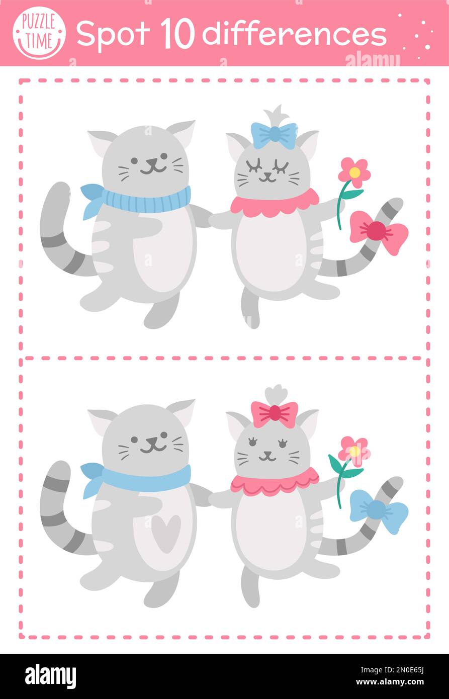 Saint Valentine day find differences game for children. Holiday ...