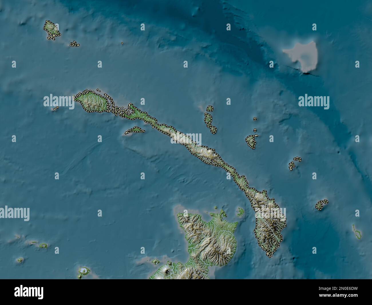 New Ireland, province of Papua New Guinea. Elevation map colored in ...