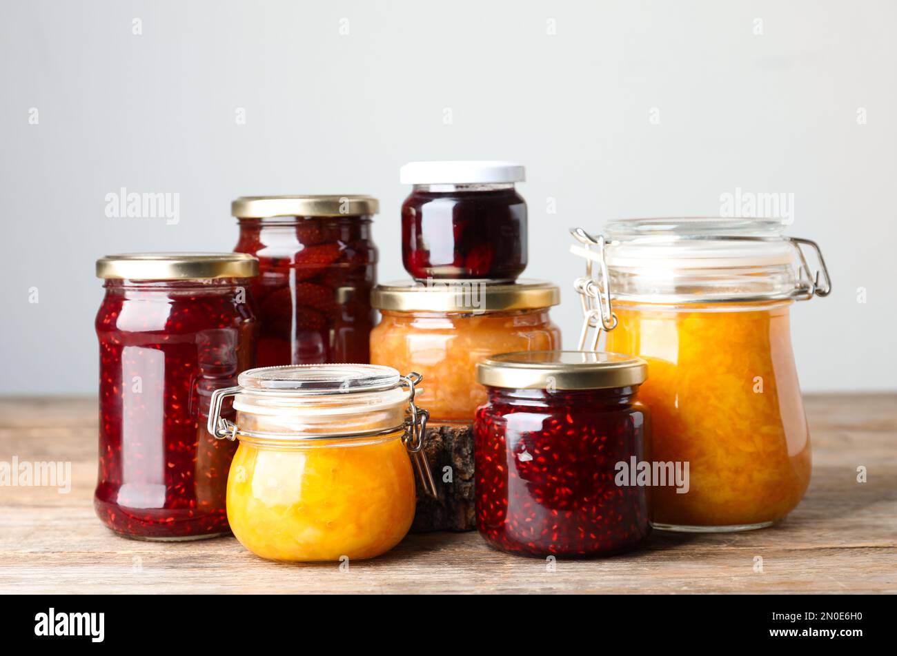 Jars different jams on table hi-res stock photography and images - Alamy