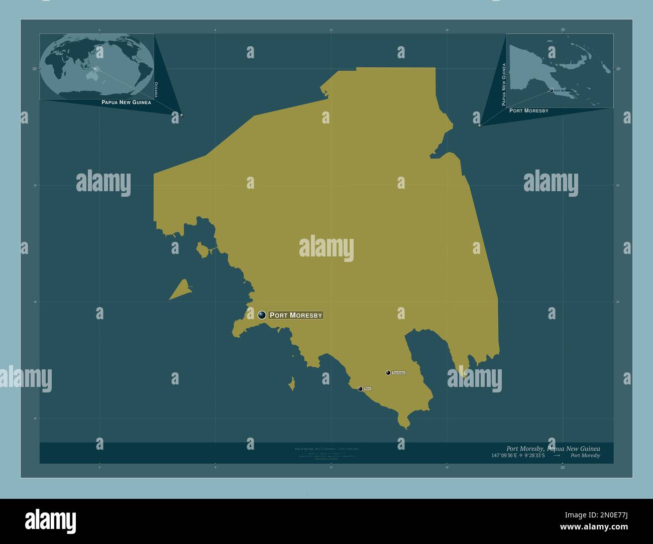 Port Moresby, district of Papua New Guinea. Solid color shape ...