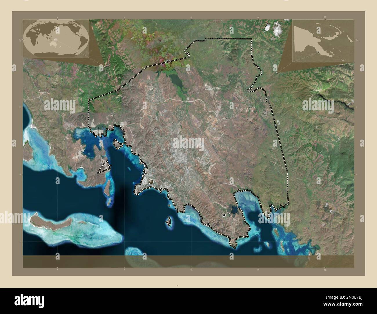 Port Moresby, district of Papua New Guinea. High resolution satellite ...
