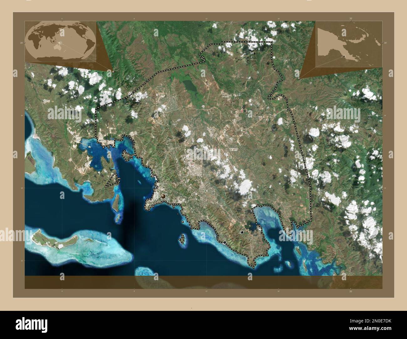Port Moresby, district of Papua New Guinea. Low resolution satellite ...