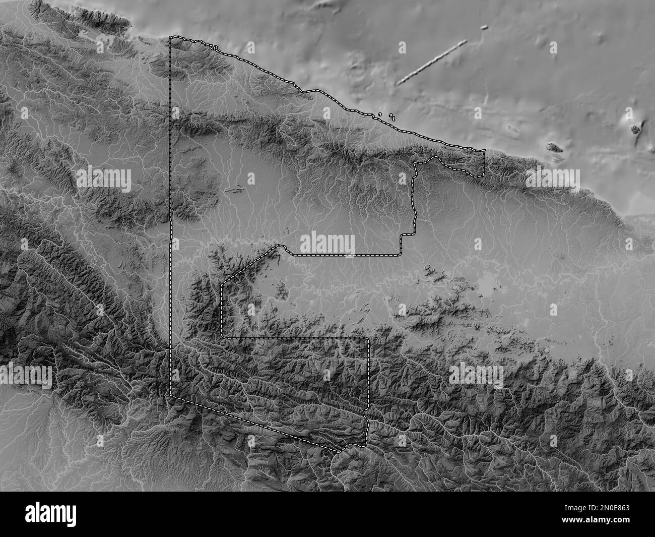 Sandaun, province of Papua New Guinea. Grayscale elevation map with ...