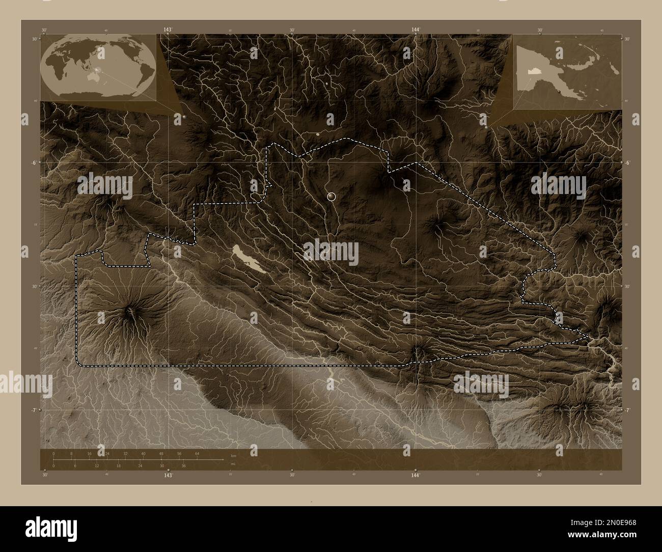 Southern Highlands, province of Papua New Guinea. Elevation map colored ...