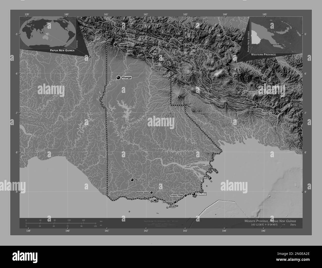 Western Province, province of Papua New Guinea. Bilevel elevation map ...