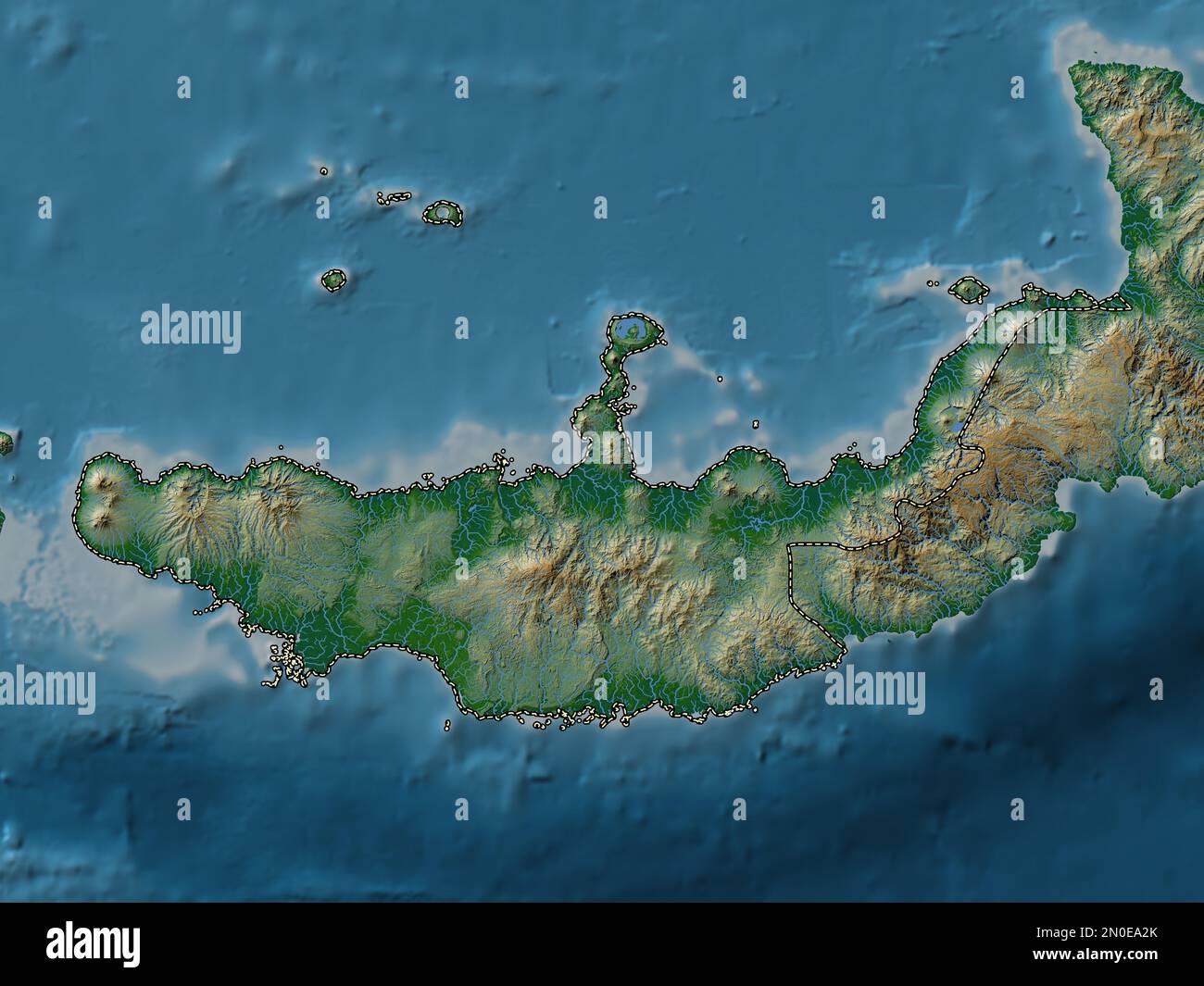 West New Britain, province of Papua New Guinea. Colored elevation map ...