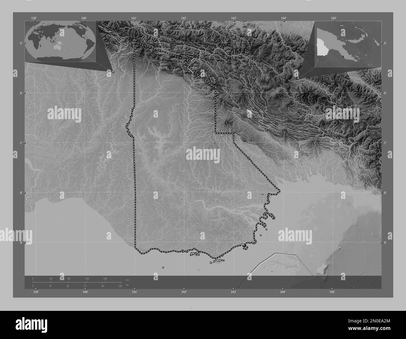 Western Province, province of Papua New Guinea. Grayscale elevation map ...