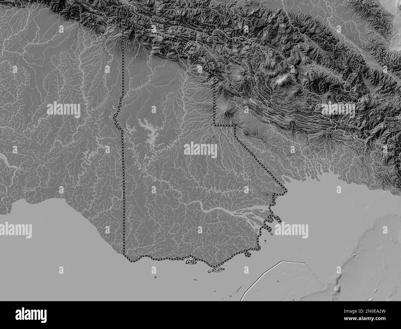Western Province, province of Papua New Guinea. Bilevel elevation map ...