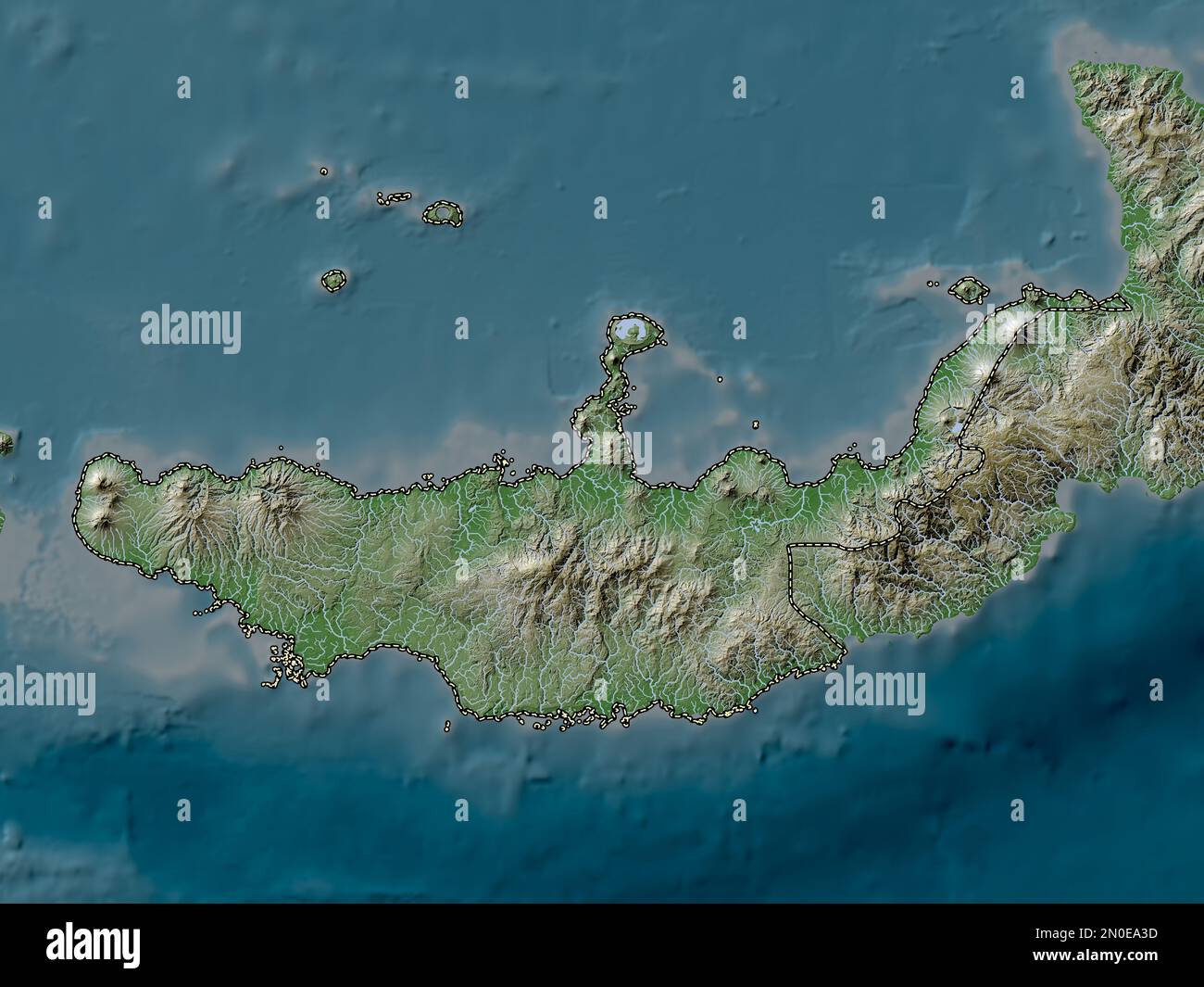West New Britain, province of Papua New Guinea. Elevation map colored ...